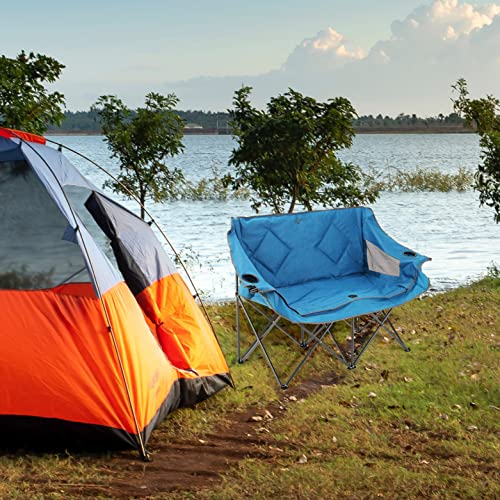ARROWHEAD OUTDOOR Portable Folding Double Duo Camping Chair Loveseat w/ 2 Cup & Wine Glass Holder, Heavy-Duty Carrying Bag, Padded Seats & Armrests, Supports up to 500lbs, USA-Based Support