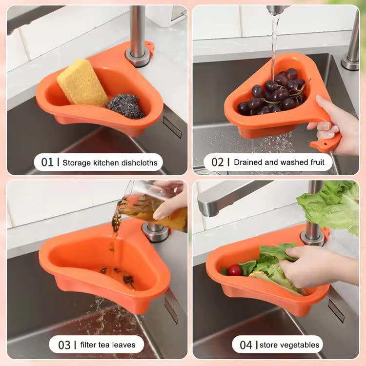 4 Pack Kitchen Sink Drain Basket Swan Drain Rack, Multifunctional Kitchen Triangular Sink Filter Swan Drain Basket for Kitchen Sink Hangs on Faucet Fits All Sink