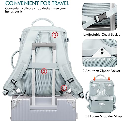 Beraliy Large Travel Backpack, Carry On Backpack, Women Airline Flight Approved luggage,17'' Laptop Backpack, 40L Outdoor Sports Business Hiking Overnight Backpack, Light-blue