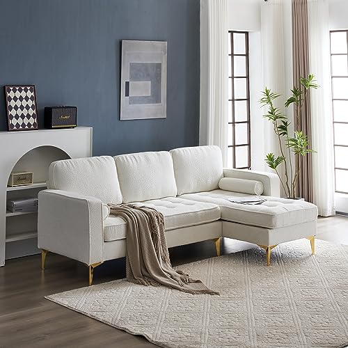 BeiXuan Modern Convertible Modular Sectional Sofa with Ottomans,Upholstery,3-Seat L Shaped Couch Sofa Bed for Living Room/Bedroom/Office/Apartment/Small Space,Boucle Yarn, Beige