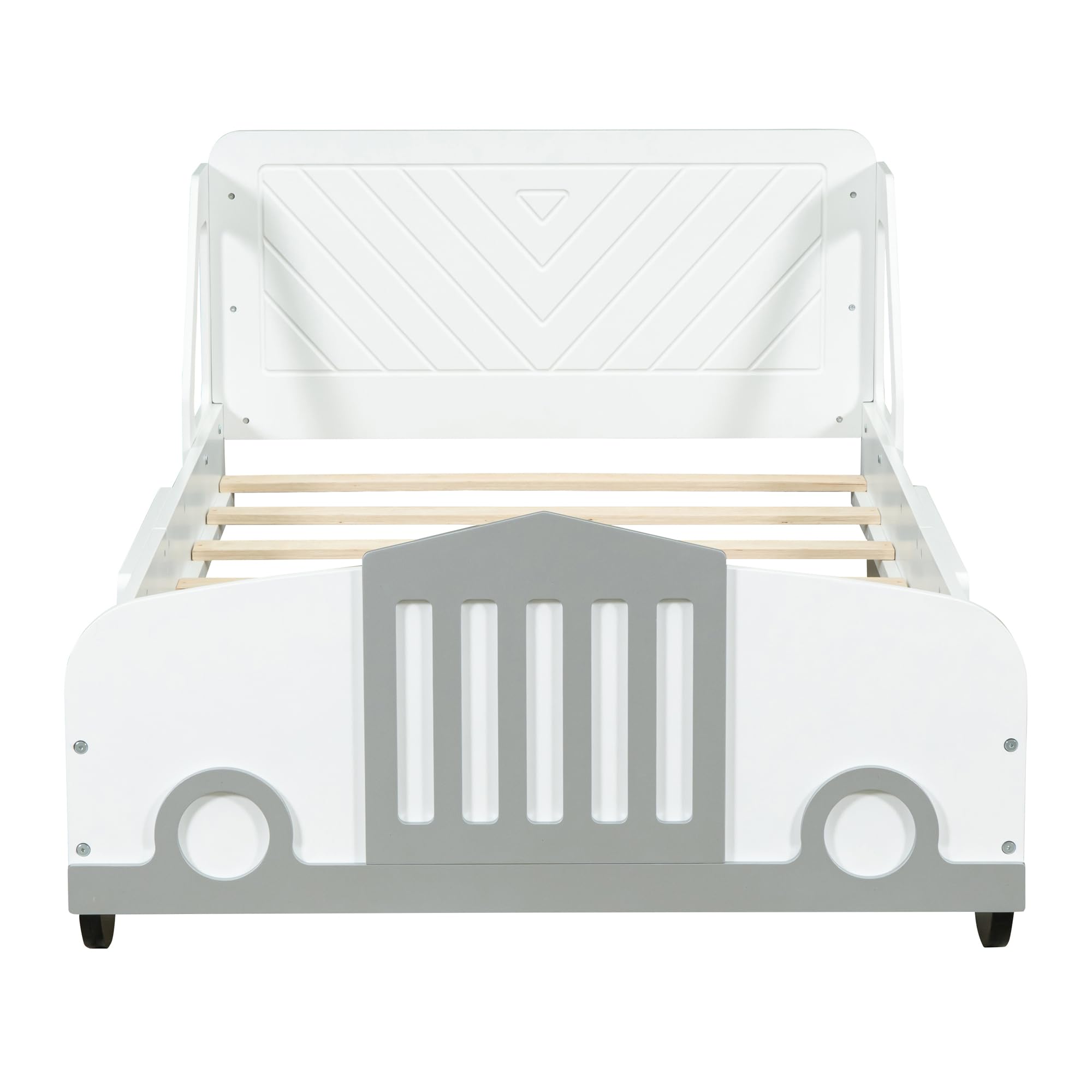 Harper & Bright Designs Twin Size Car-Shaped Bed with Wheels,Twin Kids Bed with Headboard & Footboard,Wood Twin Platform Bed Frame,Lightning McQueen Bed for Kids Boys Girls (White)