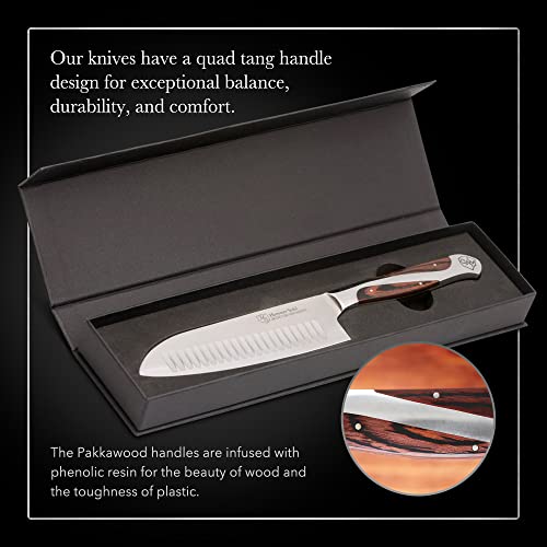 5.5 Inch Japanese Style Santoku Knife | Hammer Stahl | High Carbon Stainless Steel Kitchen Knife | Razor Sharp Multipurpose Chopping Knife for Meat, Vegetable & Fruit with Ergonomic Handle & Gift Box