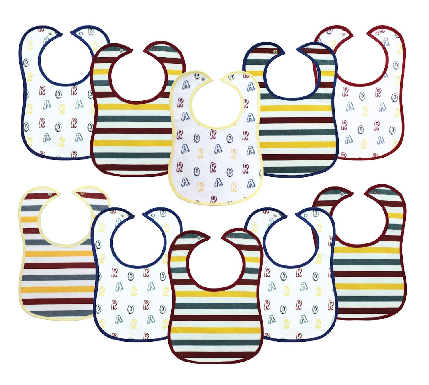 BornCare 10 pack baby bibs 3 Layer Drool Waterproof 6-24 months Bibs, Baby boy or girl Super Absorbent Bibs with snap for drooling 100%