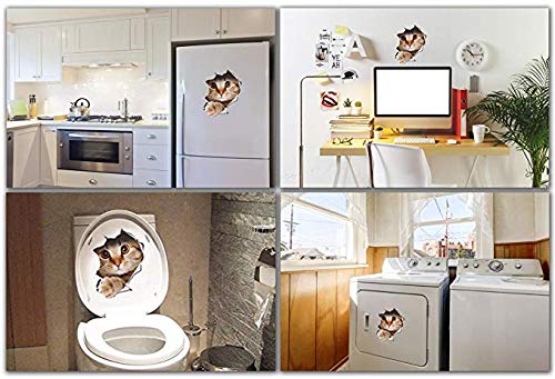 Pack of 2pcs Washroom Room WC Toilet Seat Stickers A Super Adorable Cat Animal Pattern 3D View PVC Wall Stickers Decor Decals Art Mural