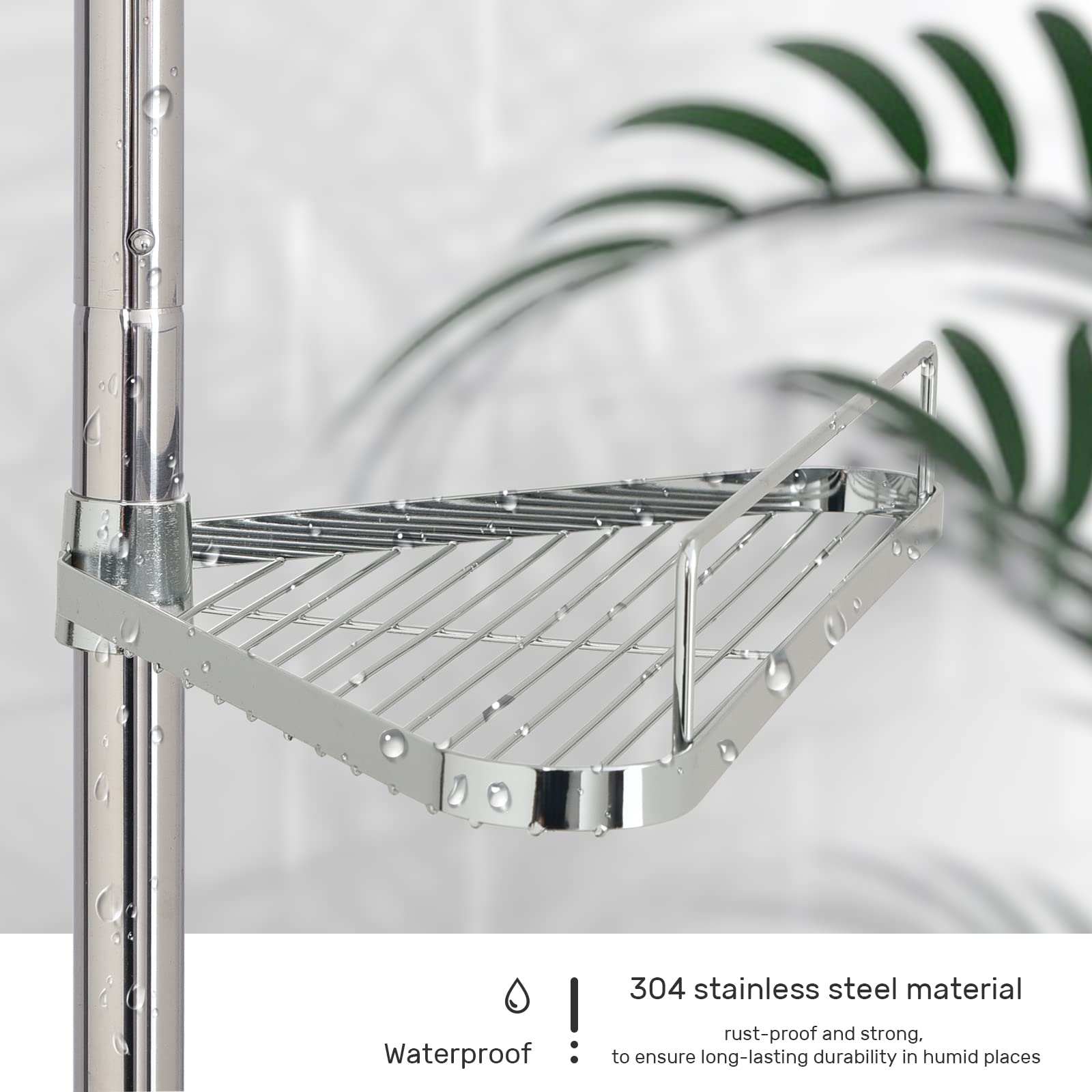 Shower Caddy Tension Pole 4-Tier Adjustable Rustproof Stainless Steel Corner Shower Caddy Tension Pole Drill-Free Standing Shower Tension Rod Organizer for Bathtub Shampoo Storage, 59 To 110 Inch