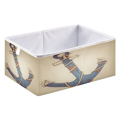 ALAZA Collapsible Storage Cubes Organizer,Old Wooden Anchor on Wooden Storage Containers Closet Shelf Organizer with Handles for Home Office