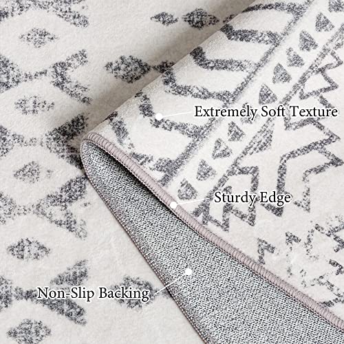 Art&Tuft 3x5 Rug, Super Soft Ultra-Thin Moroccan Washable Rug, Anti-Slip Backing Rugs for Living Room, Foldable Geometric Machine Washable Area Rug(3'x5', Ivory)
