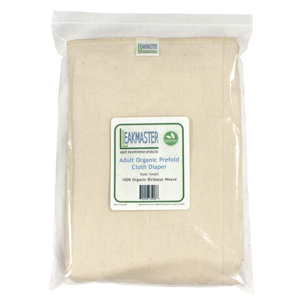 LeakMaster Organic Adult Prefold Cloth Diaper - Size Medium (32 to 42 Inch Waists)- 100% Organic Birdseye Weave Cotton - Extra Soft, Durable and Earth Friendly