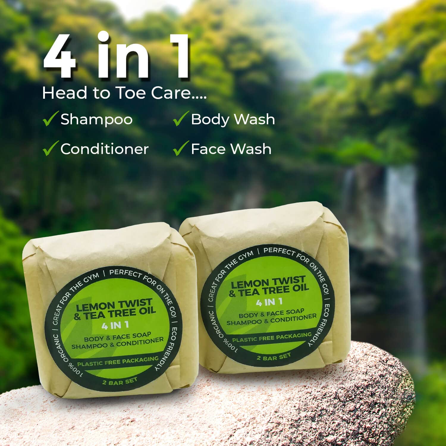 IndulgeMe Solid Shampoo & Conditioner bar- Eco Friendly Hair Care, Tea Tree, Argan Oil, All Natural and Organic, Zero Waste, 3 In 1 Shampoo Conditioner Body Wash, 2 Bars