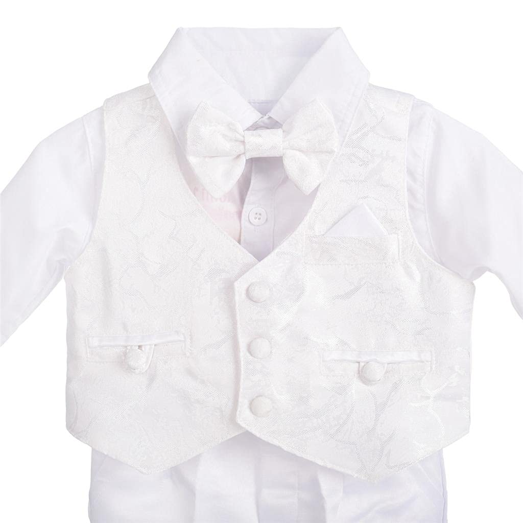 Lito Angels Baby Boys White Suit Christening Clothing Baptism Outfits with Bonnet Long Sleeve Floral Size 9-12 Months