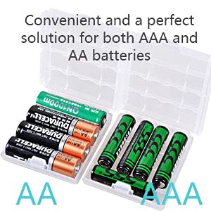 HOMEFUNTIME Battery Case AA/AAA Battery Holder Container Compact Portable Organizer Storage Case Insulative Plastic Clear Protective Battery Case for Travelling/Home/Office/School/Garage(4 PCS)