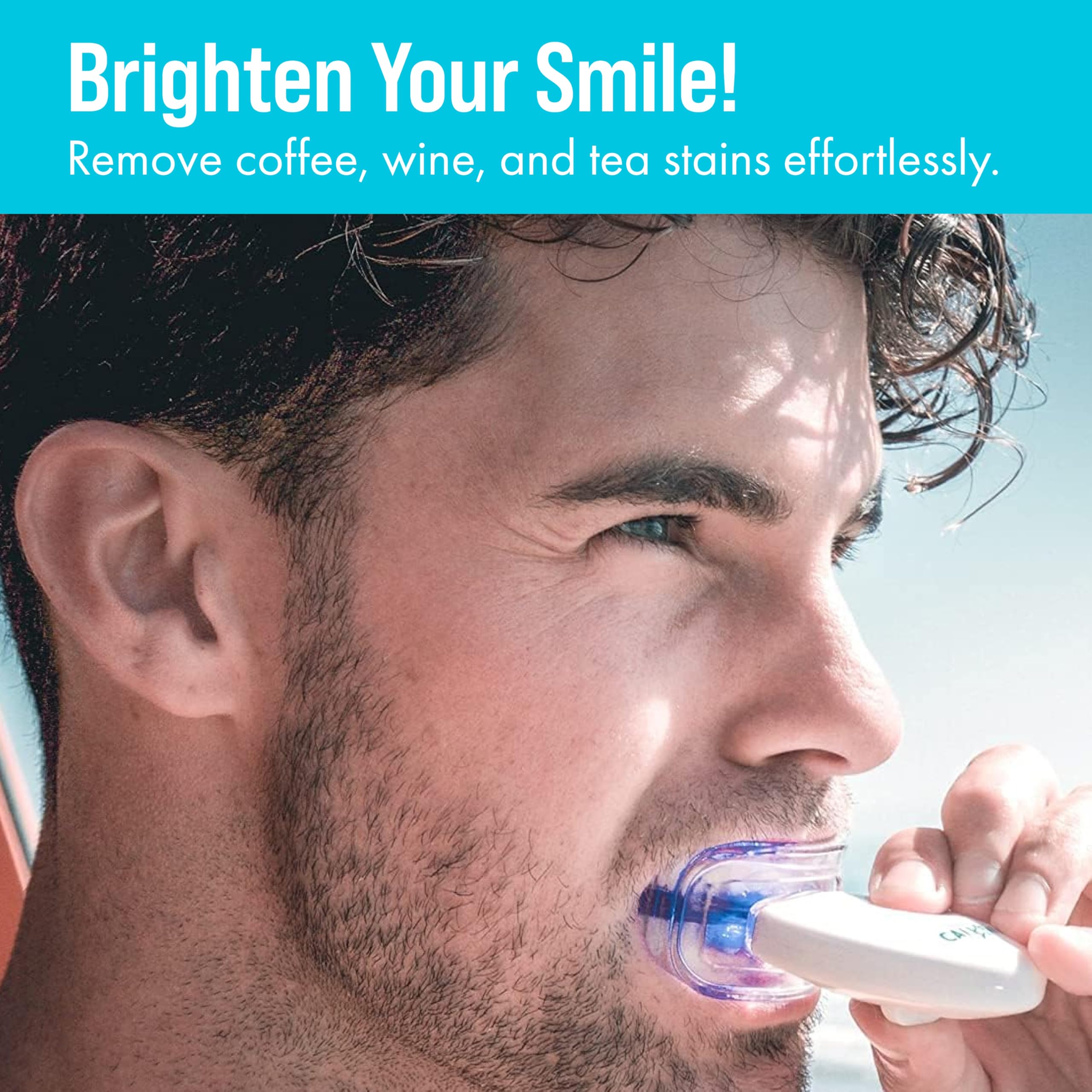 Cali White Teeth Whitening Strip Kit with LED Light and Batteries - Organic Peroxide Teeth Whitening Gel - Set of White Strips - 2x5ml Syringes, Thermoform Whitening Kit Trays and Case