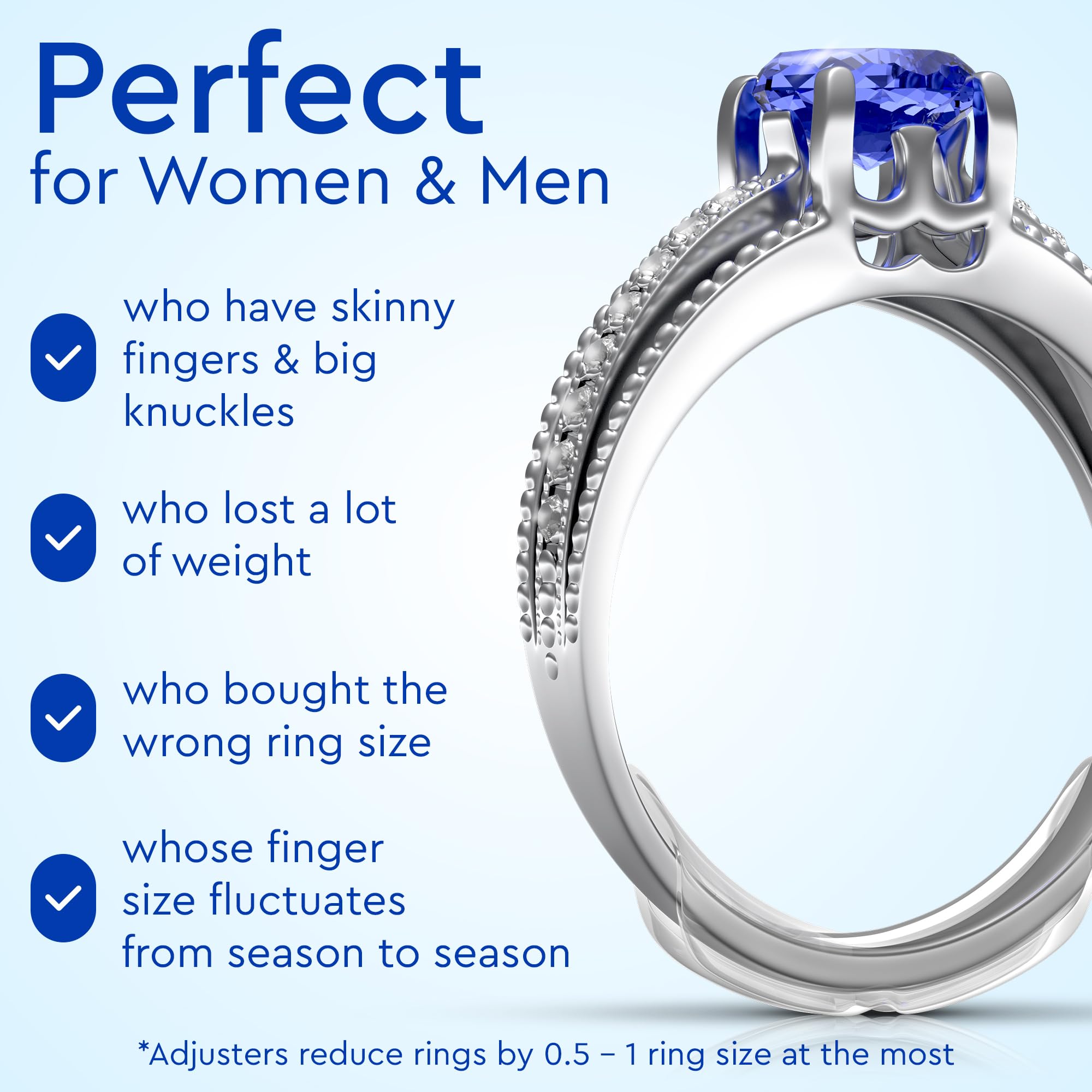 5 STARS UNITED Ring Sizers for Loose Rings - 6-Pack Easy-Clip Ring Size Adjuster for 3-10 mm Band Widths - Ring Guards for Women and Men, Transparent