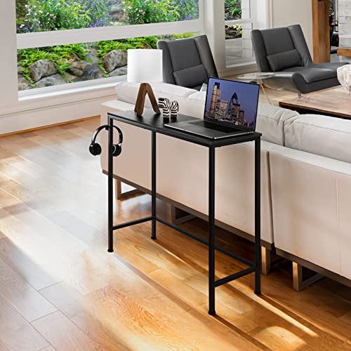 Black Console Table Narrow Modern Entryway Table Small Behind Couch Table Skinny Sofa Table Hallway Table with Hooks for Living Room Foyer Bedroom Corridor Office