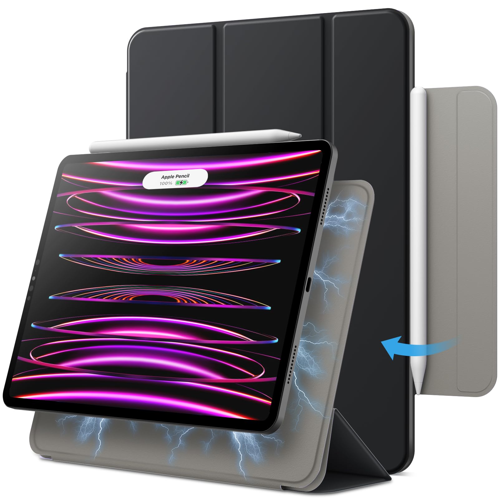 JETech Magnetic Case for iPad Pro 11 Inch (2022/2021/2020/2018 Model), and iPad Air 5/4 (10.9-Inch 2022/2020), Support Pencil 2nd Gen Charging, Magnetic Attachment (Black)