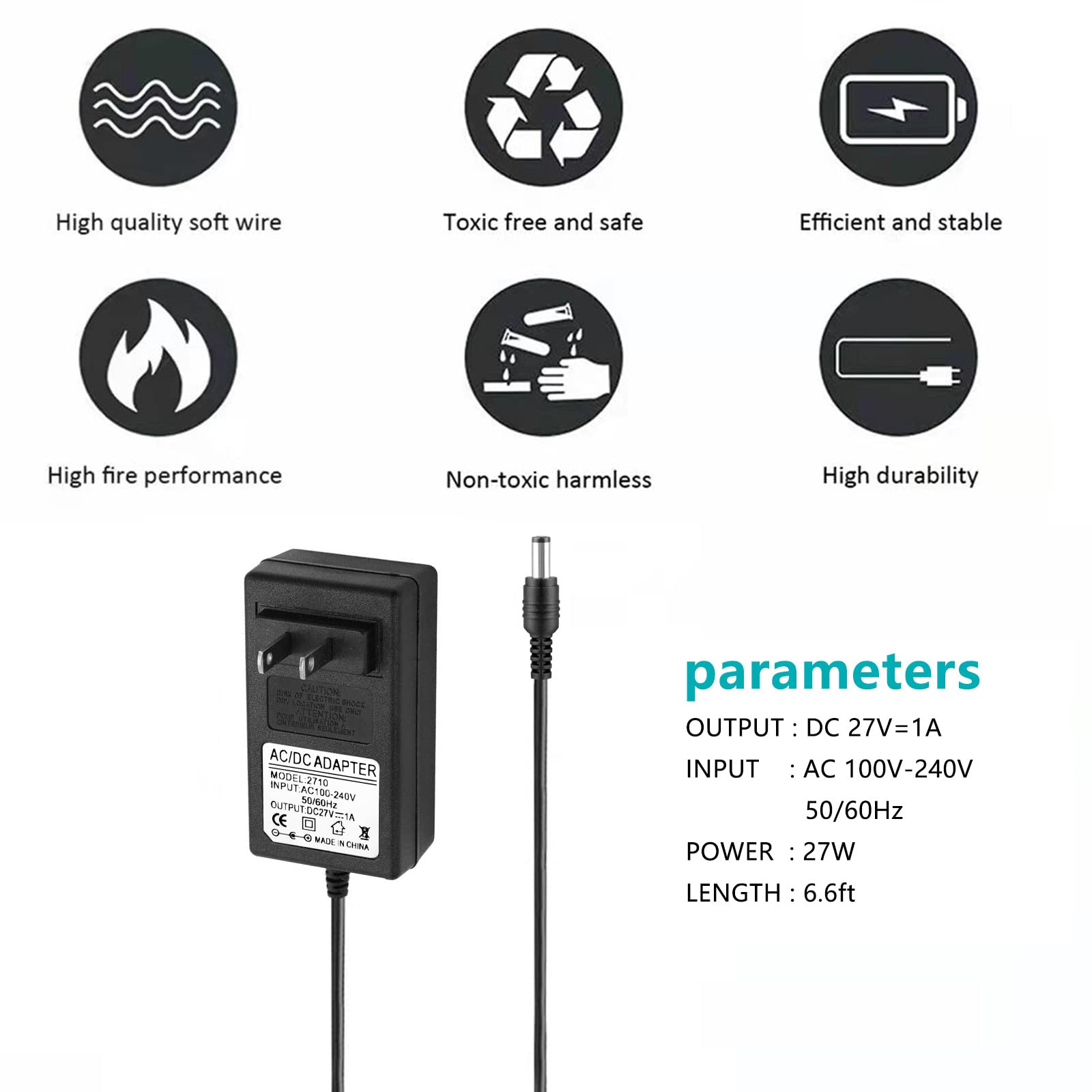 27V Charger 1.5A 1A 0.5A AC DC Adapter for Sharper Image 1013002 1012667 1011666 1013983 1014747 1013985 2437599 Powerboost Deep Massager Pro Massage Gun Replacement Cable 27V Power Supply Cord
