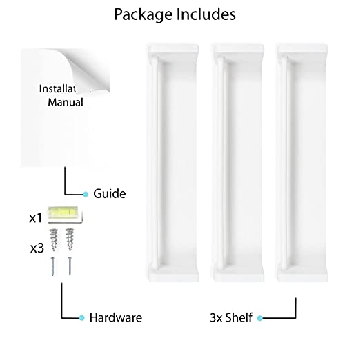 Brightmaison Nursery Book Shelves - Floating Wall Shelves – Baby, Kids, Nursery Wall Decor - Wall Mount Book Organizer Storage Ledge, Display Holder for Toys - Set of 3, Ships Assembled (White)