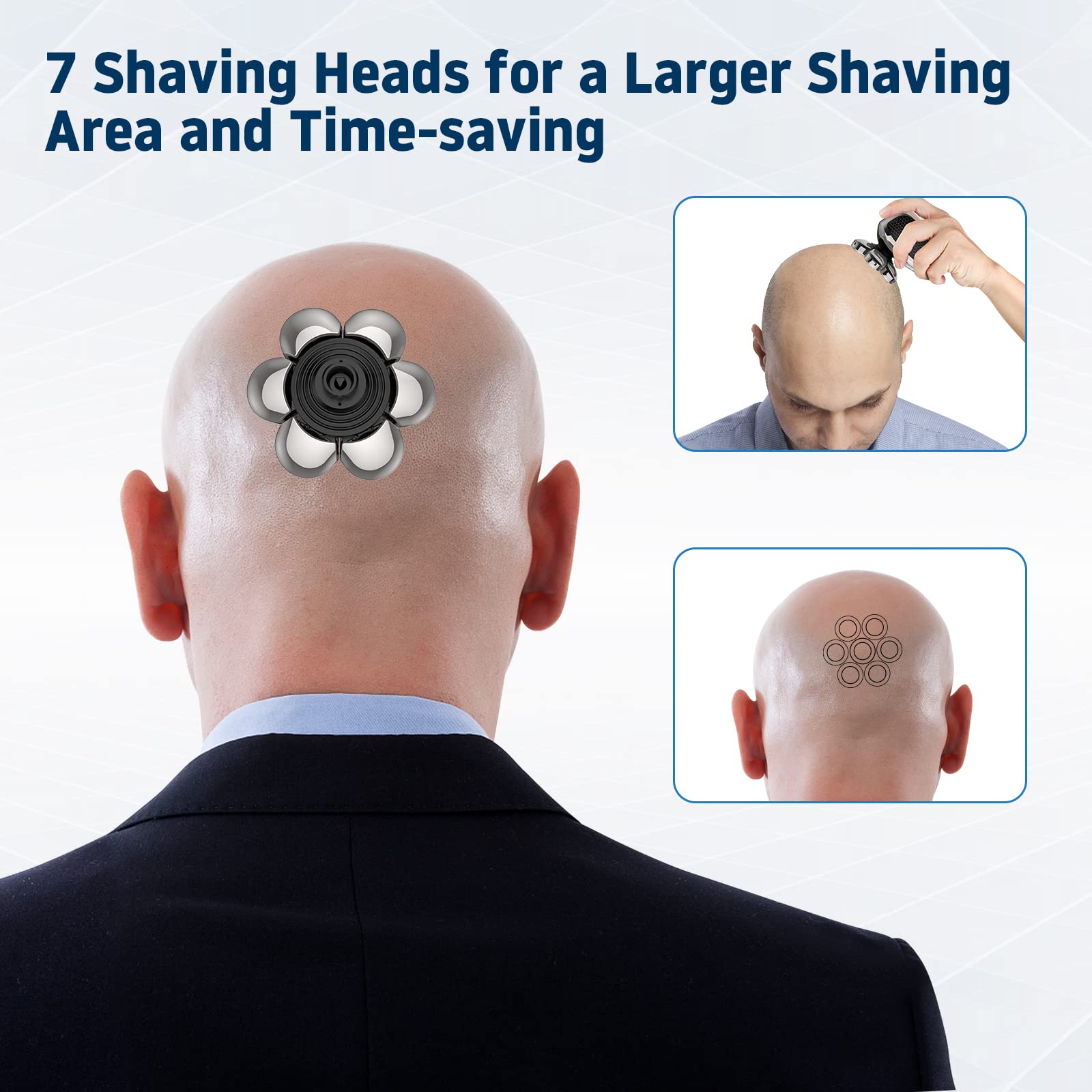 7D Electric Shavers Replacement Heads Bald Head Shaver Replacement Blades, Wet Dry 7 Heads Head Shaver Replacement Blade for Men Bald Head Shaving