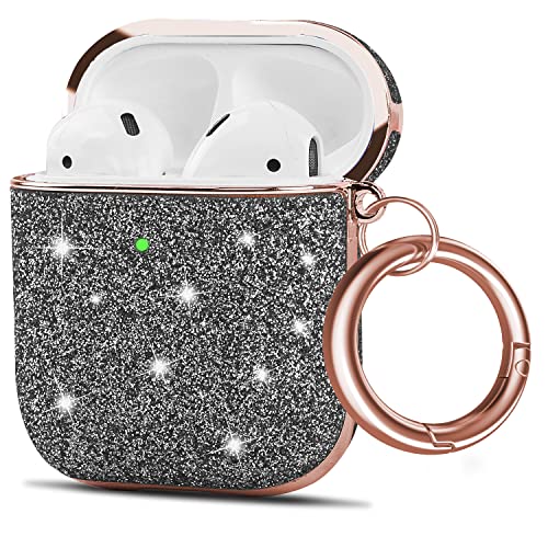 Aiiko Glitter Case for AirPods, Airpod Case Cover for Apple Airpods 2nd 1st Charging Case Bling Protective Air Pods Case with Keychain for Woman Girl Sparkly Air Podswireless Case Front LED Visible