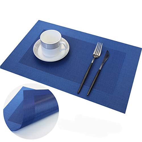 Panda Palm Vinyl Placemats Heat-Resistant Table Mats Washable Easy Clean Plastic Placemats for Dining Table Set of 4(Blue)