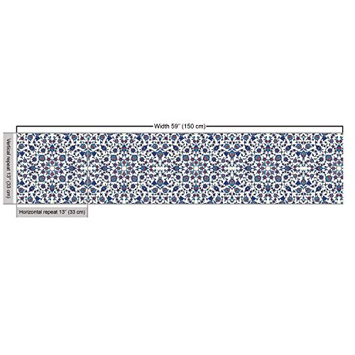 Ambesonne Orient Fabric by The Yard, Moroccan Floral Pattern Victorian Rococo Baroque Design, Decorative Fabric for Upholstery and Home Accents, 2 Yards, Cream Indigo
