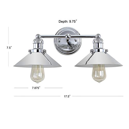 JONATHAN Y JYL7424A June 17.5" 2-Light Metal Shade Farmhouse Sconce Contemporary Transitional 2200K Edison 25W Bulbs Included for Bedroom Living Room Bathroom, Vanity Lighting, Chrome