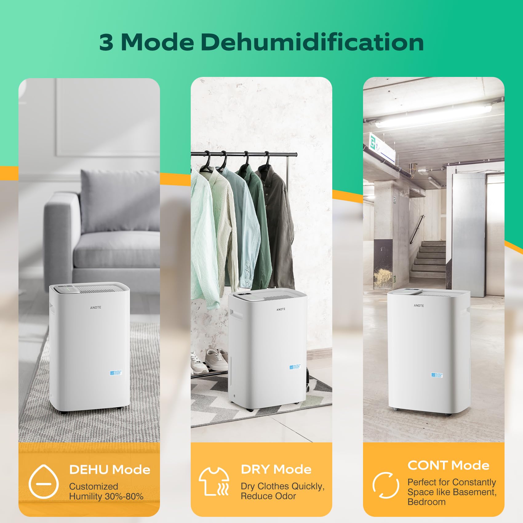 52 Pints Energy Star Dehumidifier, 4500 Sq.Ft Dehumidifier for Basement and Home, Large Room Dehumidifiers with Drain Hose & Water Tank, 24H Timer, Auto Defrost, Dry Clothes - 2024 Energy Star