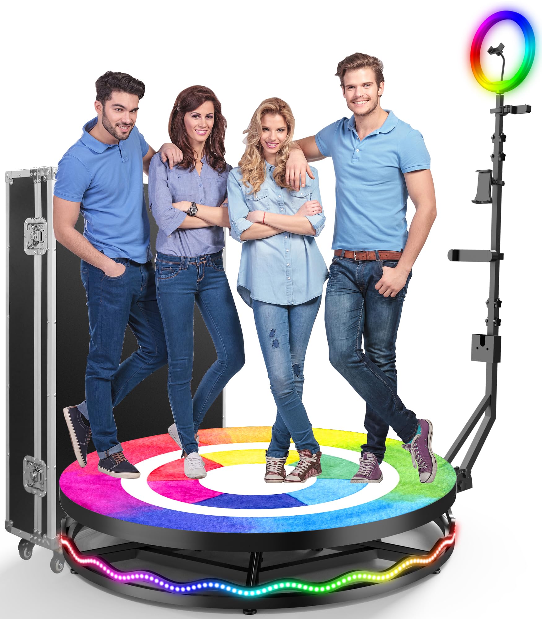 360 Photo Booth Machine for Parties with Ring Light Stand on Remote Control Automatic Slow Motion 360 Spin Photo Camera Booth Free Custom Logo