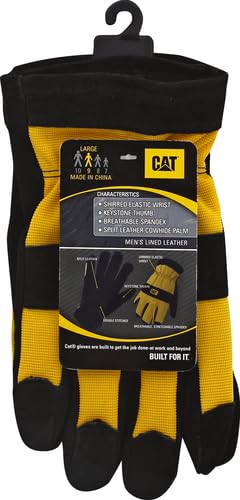 CAT Unisex-Child Split Leather Thermal Lined Winter Work Glove CATO12222L Caterpillar, Yellow, Large (Pack of 1)