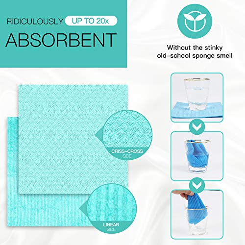 Jekayla Swedish Dishcloth Cellulose Sponge Cloths,Eco-Friendly Reusable Cleaning Cloths for Kitchen, 12 Pack of Absorbent Dish Washing Paper Towel (Multi)