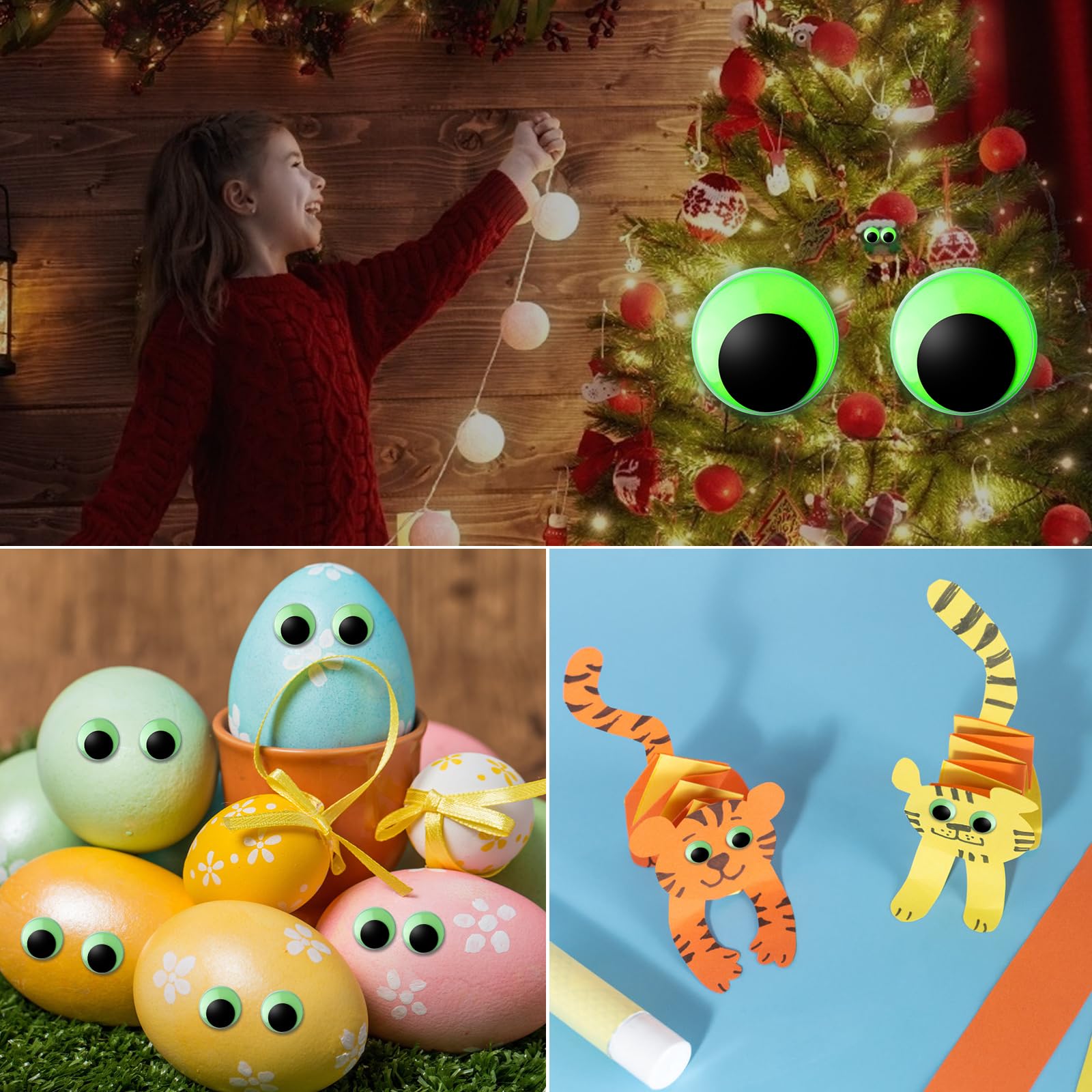 340 PCS Googly Eyes Self Adhesive for Crafts Glow in The Dark Luminous Craft Sticker Sparkle Multi Sizes Wiggle Eyes, Googly Eyes for DIY(50 40 35 30 25 20 15 10mm)