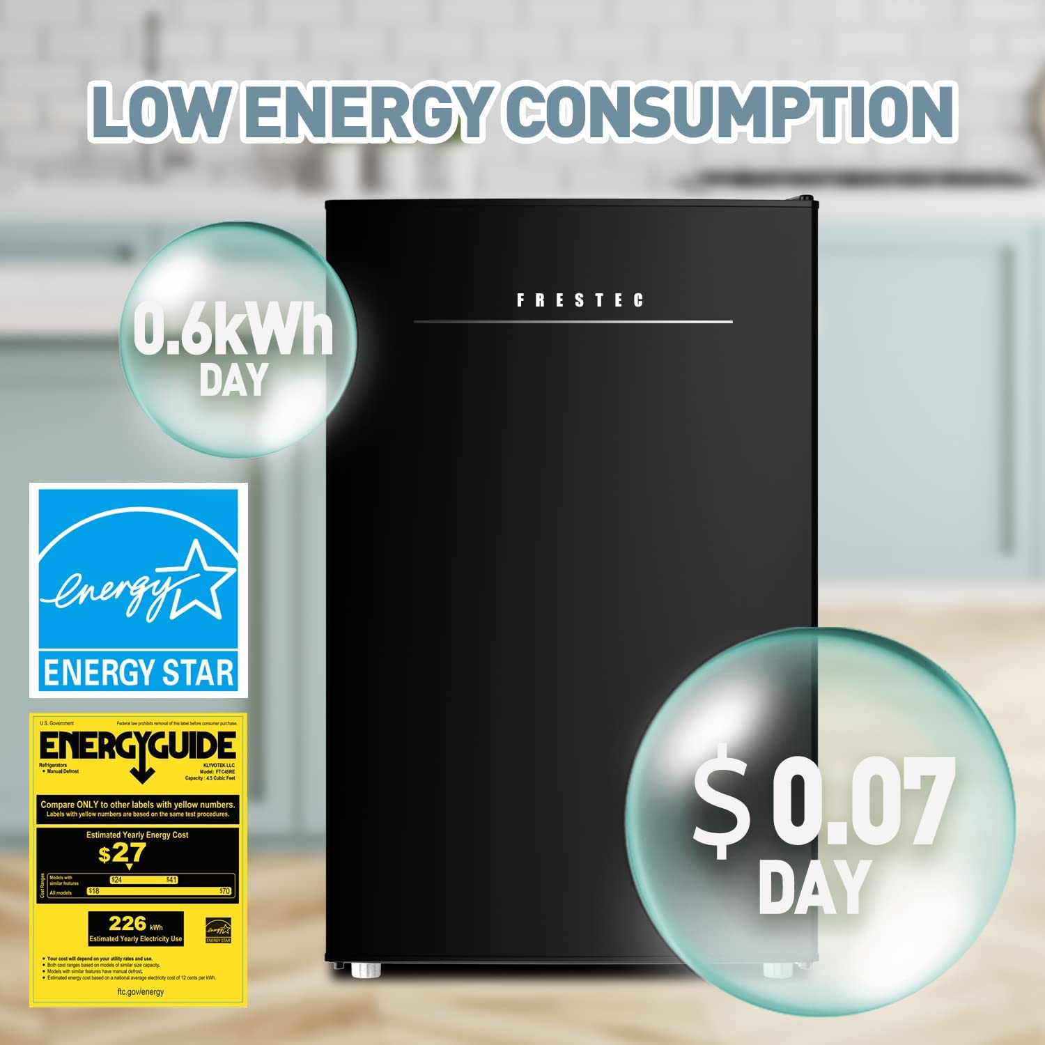 4.5 Cu.Ft Compact Fridge Mini Refrigerator with Freezer Small Refrigerator Auto Defrost,Super Quiet,6 Adjustable Mechanical Thermostat,Energy Saving,LED Inside for Room Dorm Office (Black)