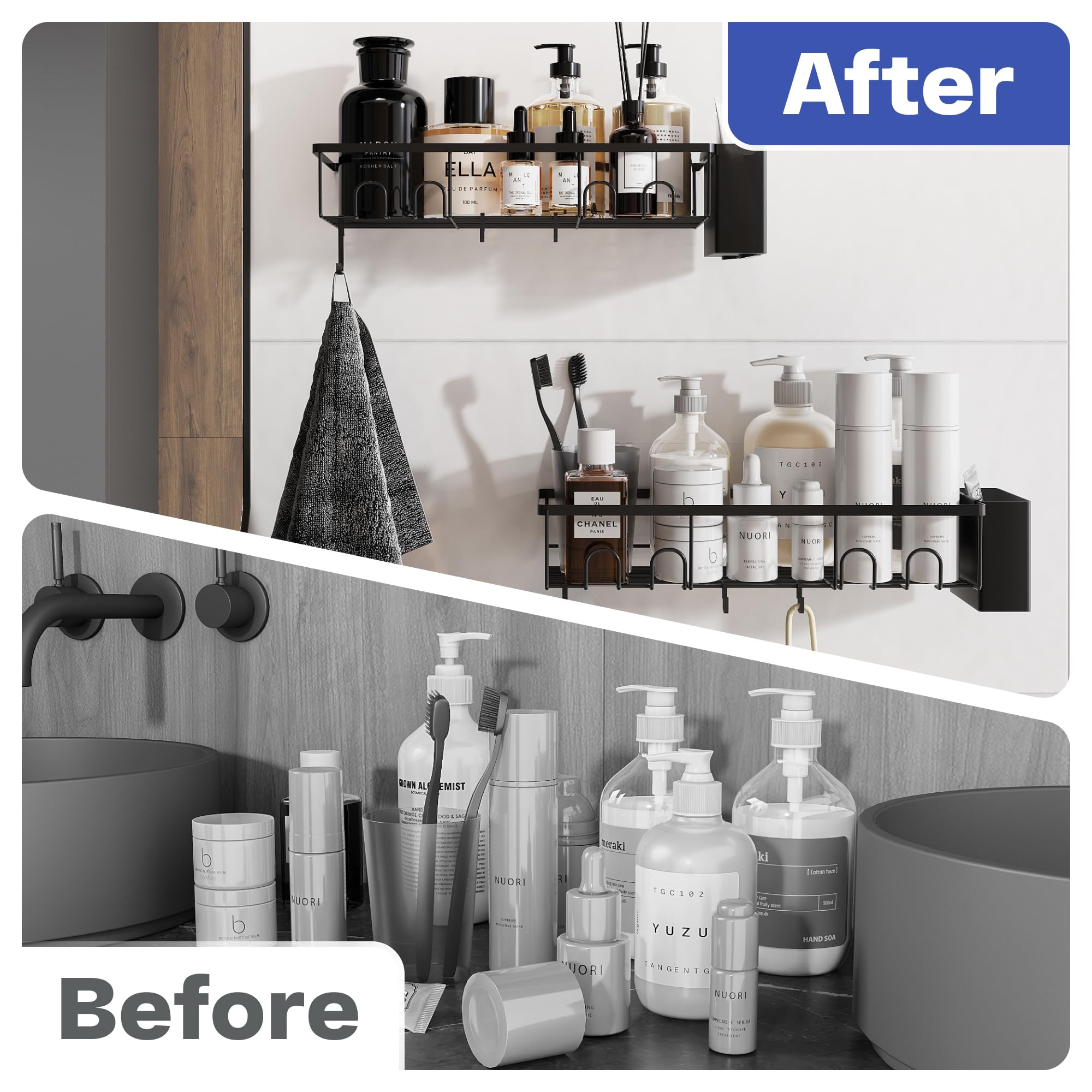 Alrom Group Shower Caddy, Black Shower Shelves, Storage For Bathroom, Shower shelf for inside shower, Stainless Steel Wall Rack, First Apartment Essentials