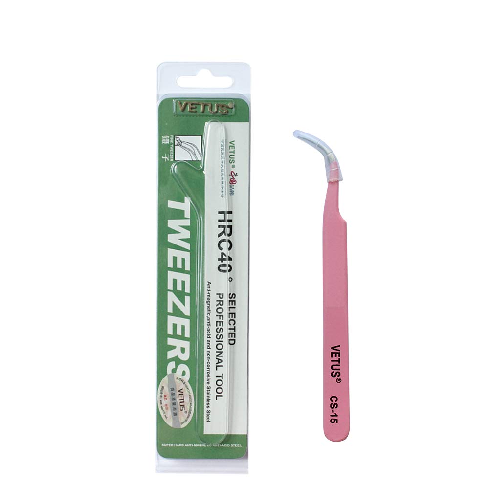 Pink Color Precision Eyebrow Eyelash Plant Tweezers Hair Remover Nail Beauty Makeup Tool Stainless Steel Curved Tip CS-15