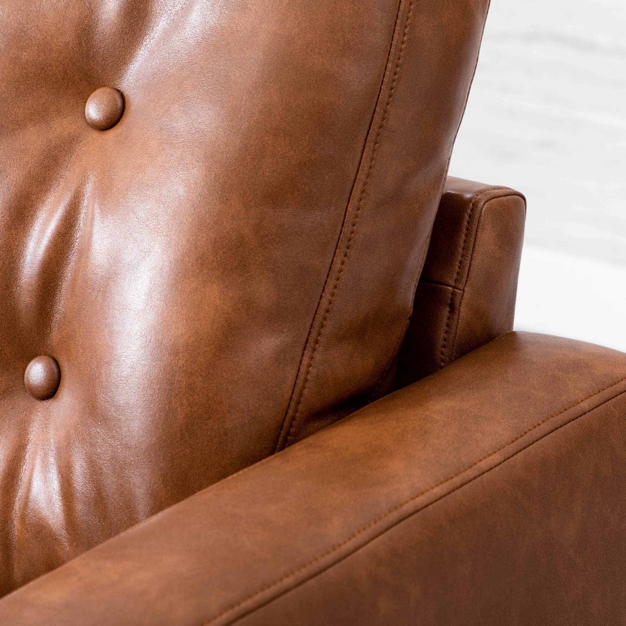 53" Wide Loveseat with Armrest, Upholstered 2-Seater Tufted PU Leather Double Sofa, Mini Sofa with Wooden Legs, Mid Century Modern Couch for Bedroom/Living, Brown