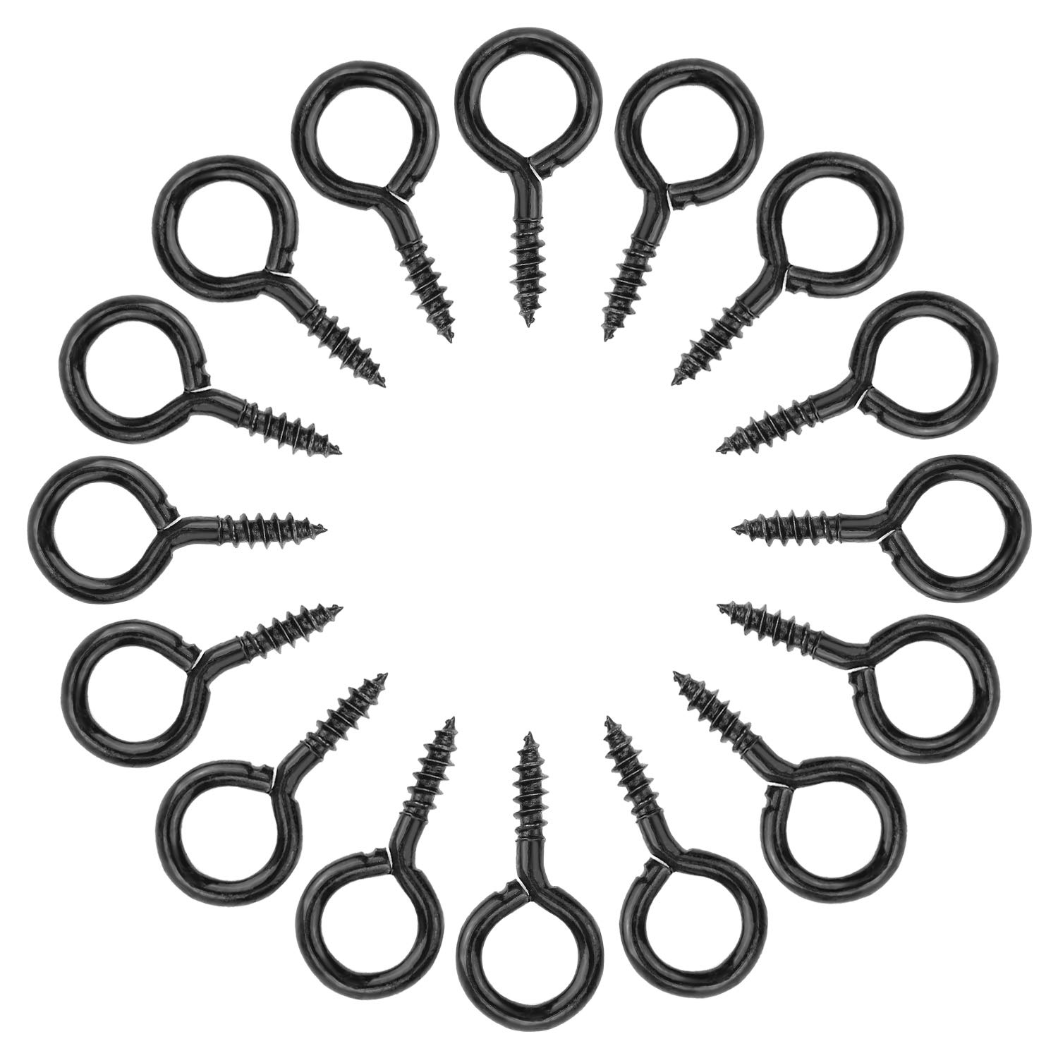Powlankou 160 Pieces 1 inch Screw Eyes, Black Zinc Plated Steel Screw Eyes, Self Tapping Screw Hooks, Metal Eye Hooks, Eyelet Screws