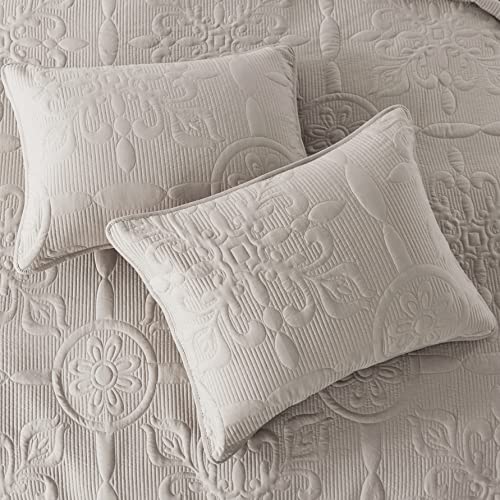 Damask Quilt King Size Bedding Sets with Pillow Shams, Boho Lightweight Soft Bedspread Coverlet, Beige Quilted Blanket Thin Comforter Bed Cover for All Season Spring Summer, 3 Pieces, 104x90 inches