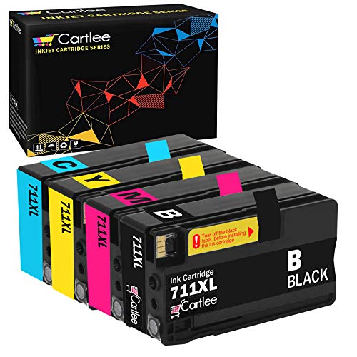 Cartlee Set of 4 Compatible 711 711XL High Yield Ink Cartridges for HP Designjet T120 T520 Printers