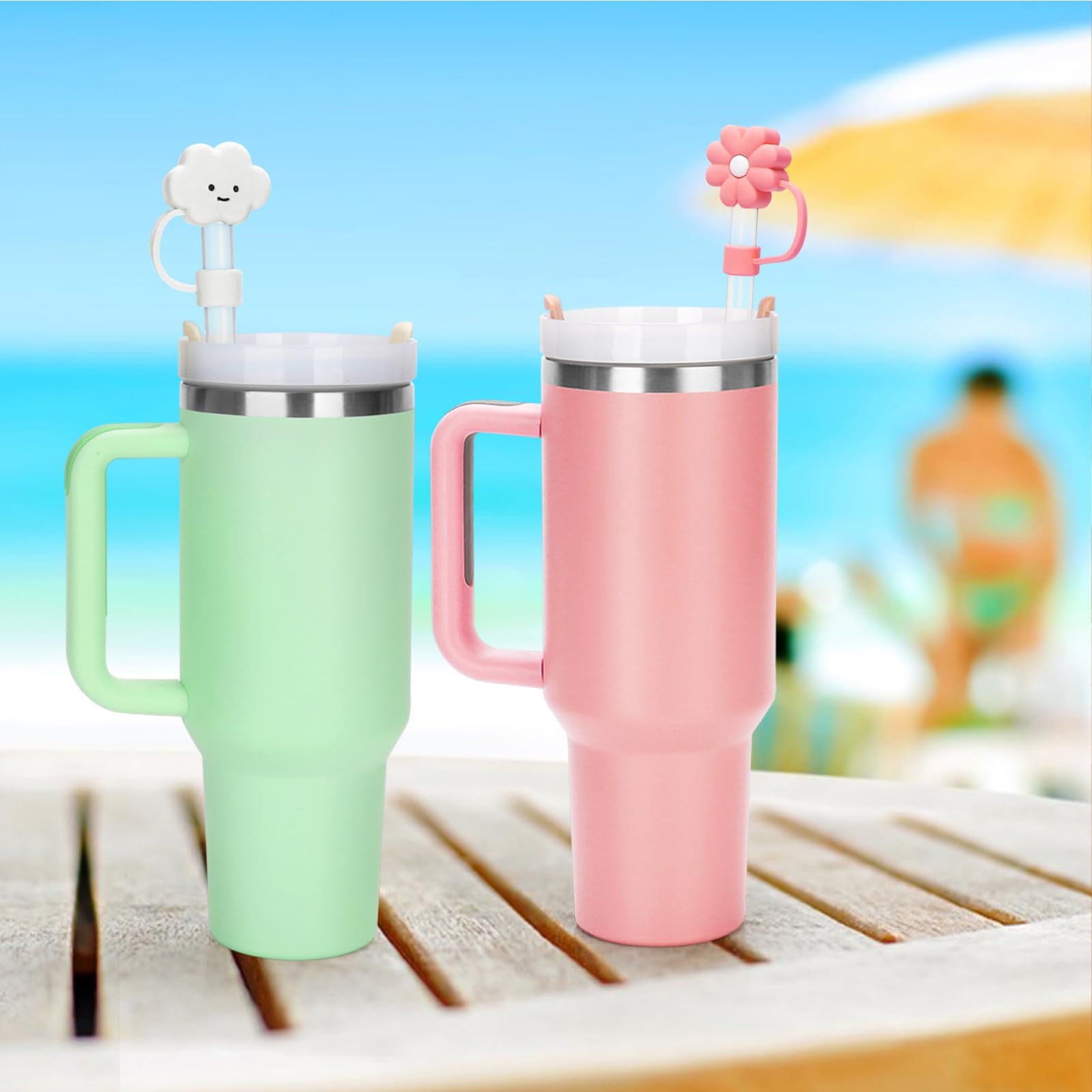 7PCS Straw Cover for Stanley 40&30 Oz Cup, 10mm Silicone Straw Covers Cap for Stanley Cup Accessories, Cute Cloud Flower Straw Topper for Tumblers, Straw Cap Stopper for Reusable Straws Tip Lids