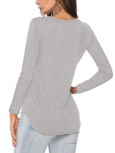 Amoretu Women Pullover T Shirts Long Sleeve Solid Color V Neck Tee Tops(Gray,XL)