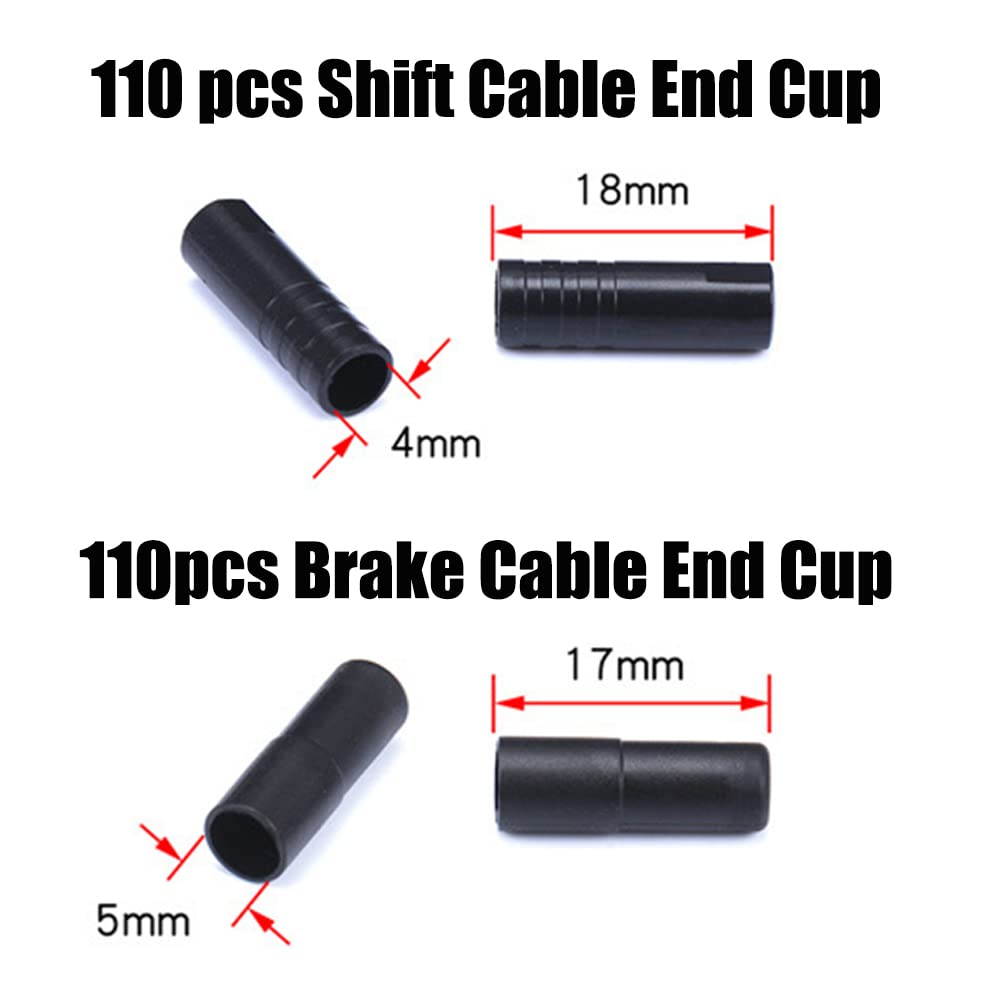 220pcs Bike Derailleur Shift and Brake Wire Cable Housing Ferrule End Caps,110pcs 4mm +110pcs 5mm.