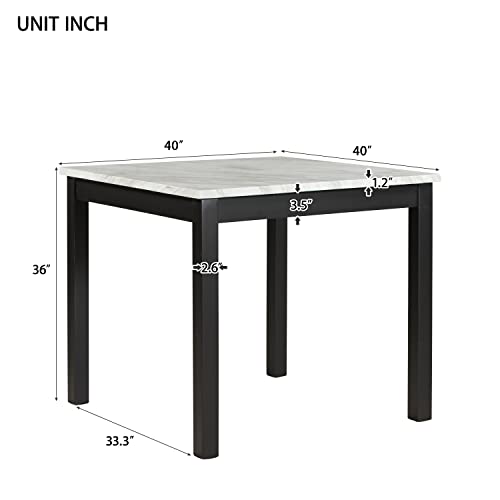Bellemave 5-Piece Counter Height Dining Table Set Kitchen Table Set with 1 Faux Marble Dining Table and 4 Upholstered-Seat Chairs Square Dining Room Set of 4 for Kitchen, Dining Room (Grey)