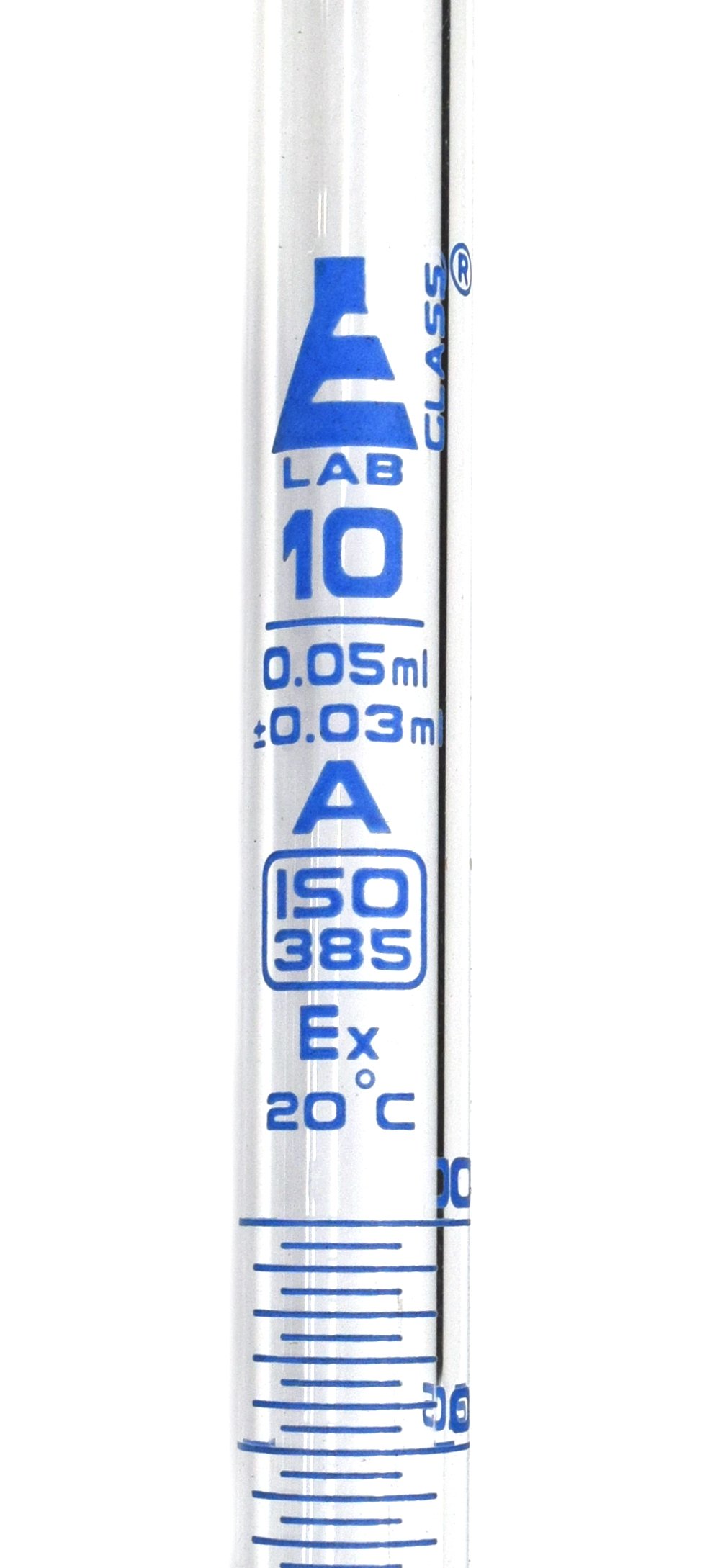 EISCO Burette, 10ml - Class A, DIN 385 Compliant, Borosilicate Glass with Glass Key Stopcock, 0.05ml Graduations