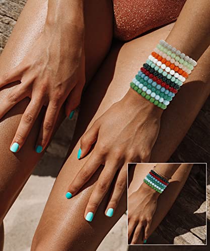 BOMAIL 12Pcs 8mm Beaded Stretch Bracelet Handmade Round Glass Bracelet for Women Multicolor Matte Beads Elastic Bracelet Gifts