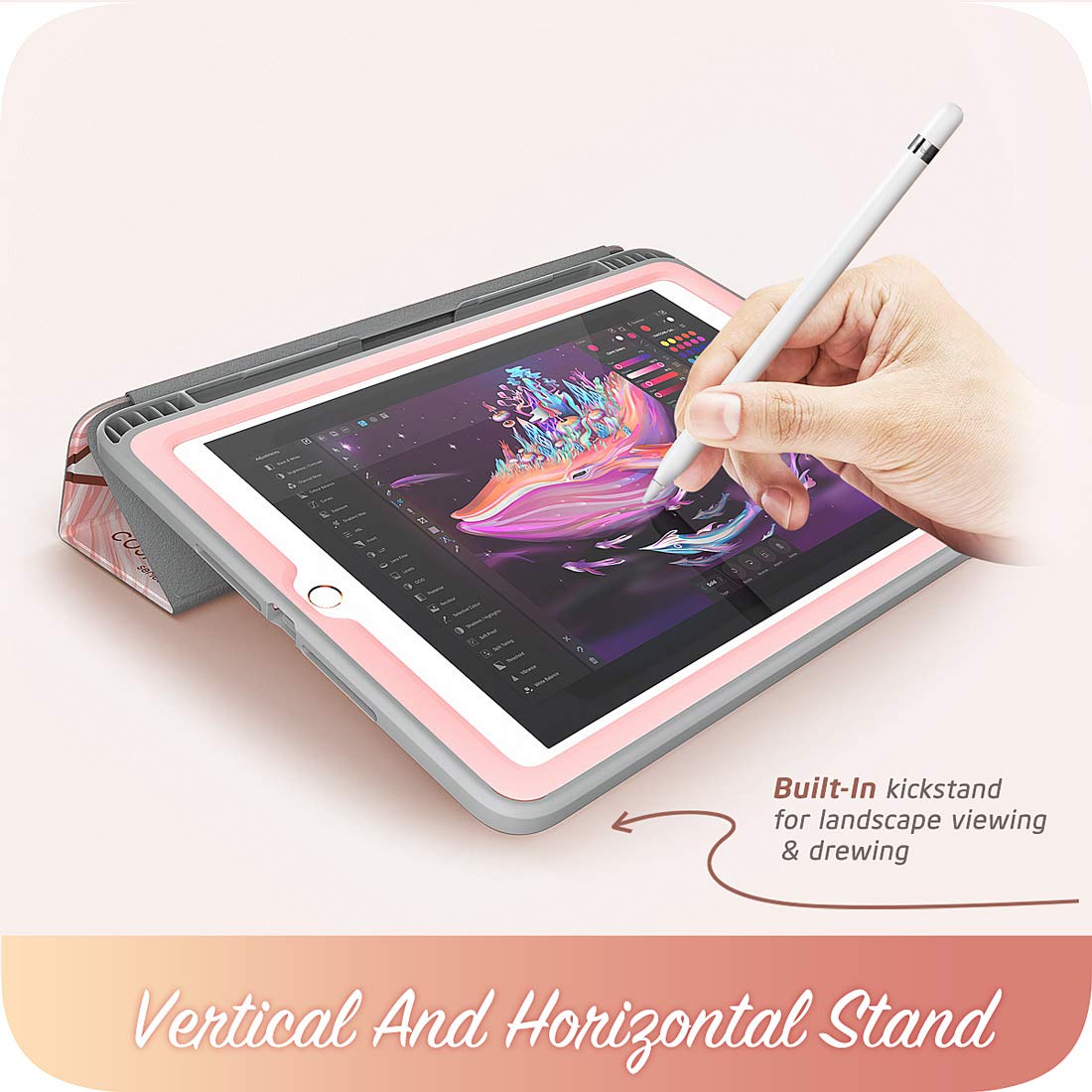 i-Blason Case for iPad 6th Generation, iPad 9.7 Case 2018/2017, [Built-in Screen Protector] Full-Body Trifold [Cosmo] Smart Cover with Auto Sleep/Wake & Pencil Holder for Apple iPad 9.7 Inch (Marble)