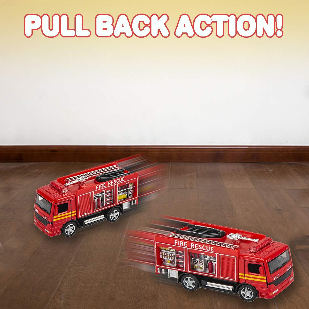 ArtCreativity 5 Inch Diecast Fire Engine Rescue Trucks, Set of 2, Diecast Toy Firetrucks with Pullback Mechanism, Great Gift Idea for Boys and Girls