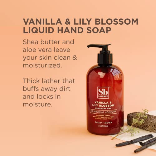 Soapbox Liquid Hand Soap, Vanilla & Lily Blossom - Gentle, Moisturizing Hand Cleanser, Vegan, Cruelty Free Hand Soap for Bathroom and Kitchen, 12oz Pump Bottles (Pack of 3)