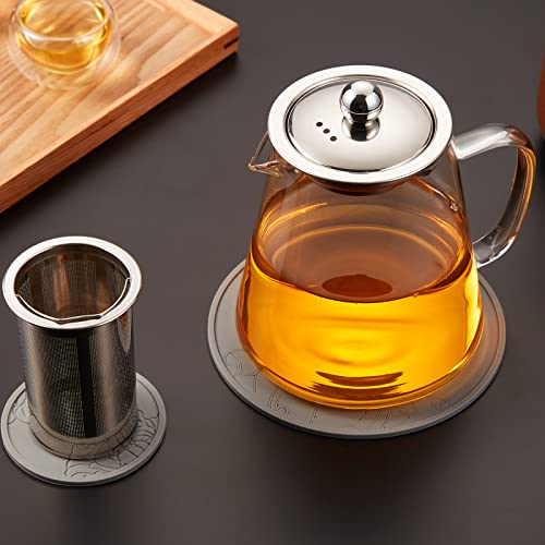 950ml/30oz Glass Teapot Kettle with Removable Stainless Steel Infuser & Matching Silicone Coasters, Stovetop & Microwave Safe Tea Pot for Loose Leaf Tea & Blooming Tea