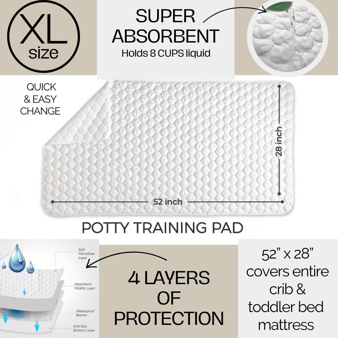 Toddler Mattress Pads – XL Potty Training Mattress Protector Pad, Potty Training Sheets Protection, Pee Mats for Kids Bedwetting, Toddler Bed Pee Pads, Waterproof Washable Reusable