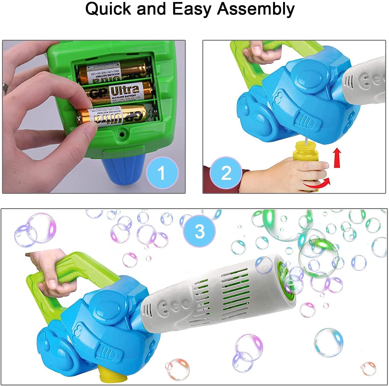 ArtCreativity Bubble Gun Machine with 3 Refill Solutions, Bubble Leaf Blower for Kids, Summer Outdoor Toys for Toddlers 1-3, Great Birthday Gifts, Fun Summer Kids Activities